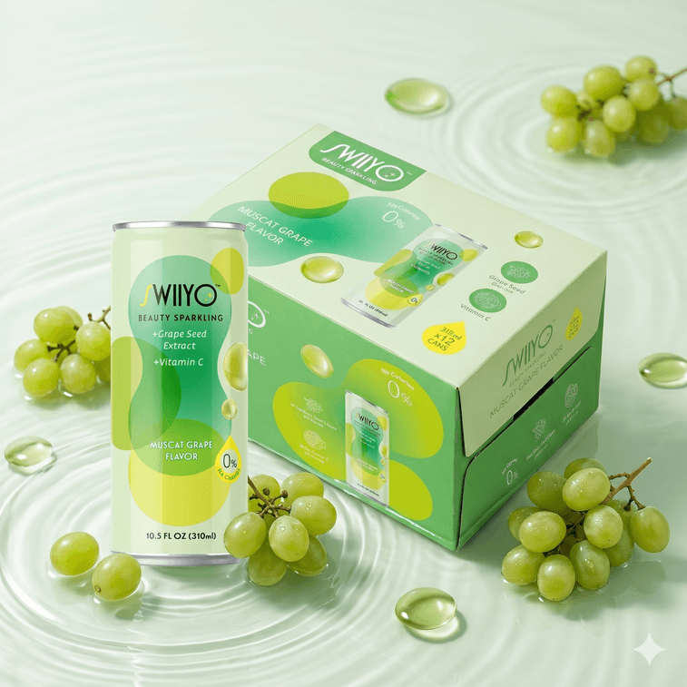 SWIIYO Beauty Sparkling Water - Muscat Grape Flavor, 0 Sugar, 10.5 fl ...