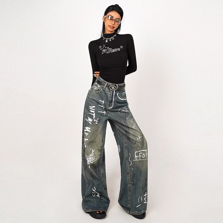 HSPM New American Graffiti Distressed Loose Legged Floor Dragging Jeans ...