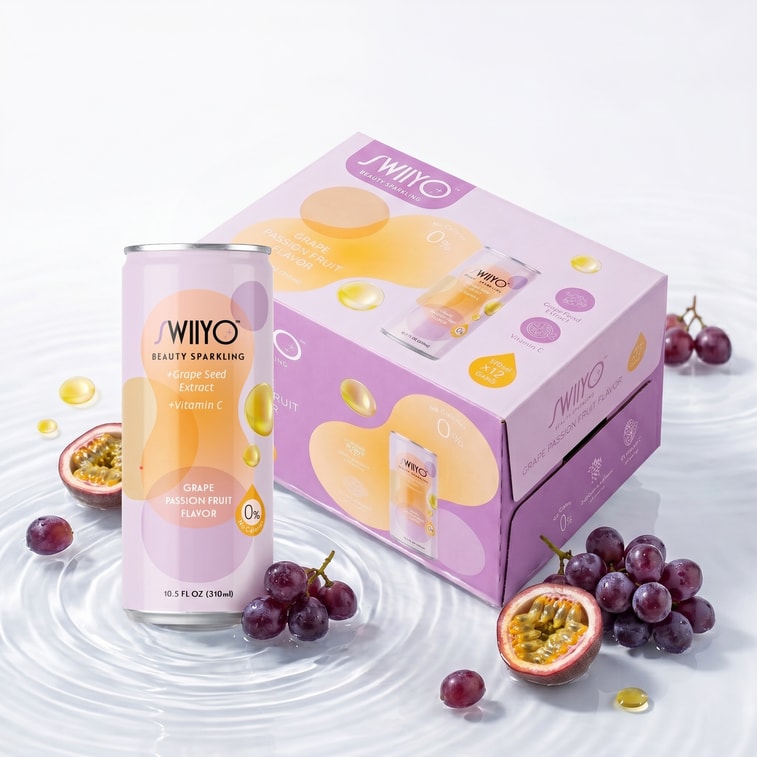 SWIIYO Beauty Sparkling Water - Grape Passion Fruit Flavor, 0 Sugar, 10 ...