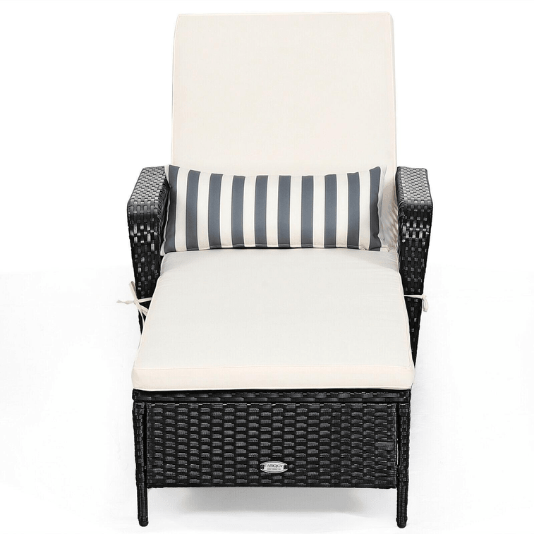 79 Inch PE Rattan Armrest Chaise Lounge Chair With Adjustable Pillow ...