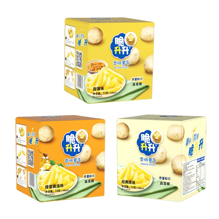 【中國直郵】 脆升升 香脆薯條 72g*3盒(每盒4包) 蜂蜜黃油味/咖哩味/原味【鮮切味濃 酥脆美味】辦公宿舍休閒零食 蔬菜脆土豆條薯片餅乾calbee卡樂比【如遇口味缺貨隨機發3盒】 | 亞米