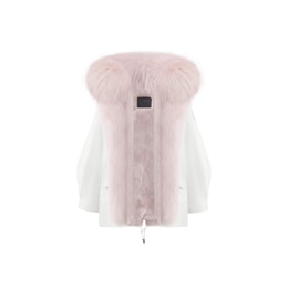 White Oversize Parka +Pink Rabbit Fur/Raccoon Fur S | Yami