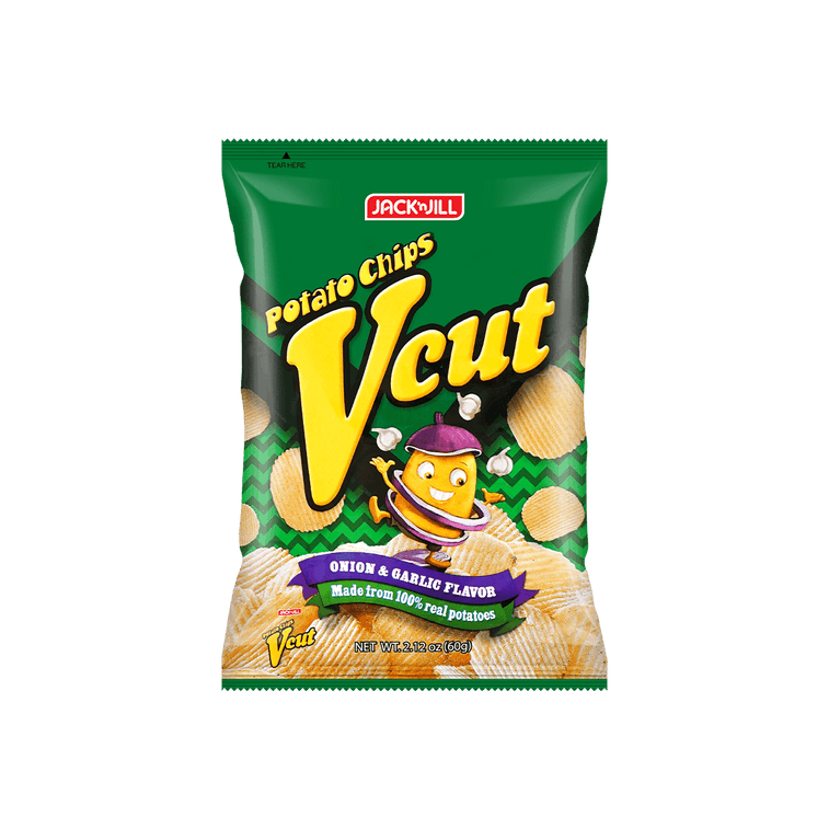 Jack N'Jill Onion & Garlic V-Cut Potato Chips - Crispy Snack, 2.11oz | Yami
