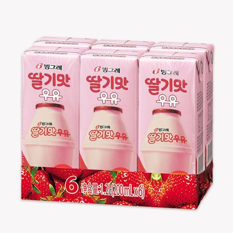 BINGGRAE Beverly Strawberry Milk Drink 6 Boxes 1.2l 0