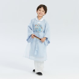 Dragon Graphic Round Collar Robe With Mesh Hanfu For Kids-Robe Only ...