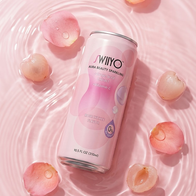 SWIIYO Beauty Sparkling Water - Rose Lychee Flavor, 0 Sugar, 10.5 fl oz ...