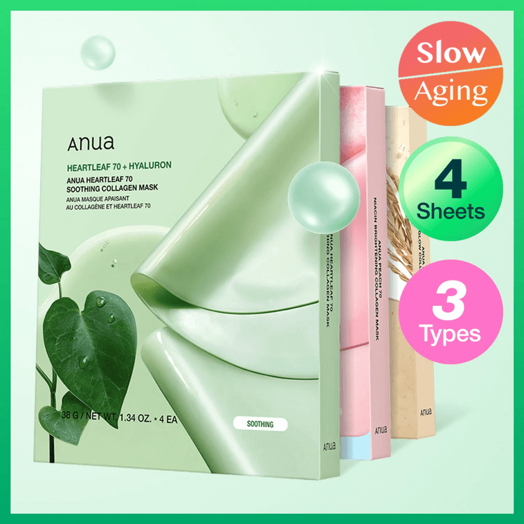 Collagen Mask Sheet 4ea 3Types (Heartleaf / Peach / Rice) Rice 70 Glow ...