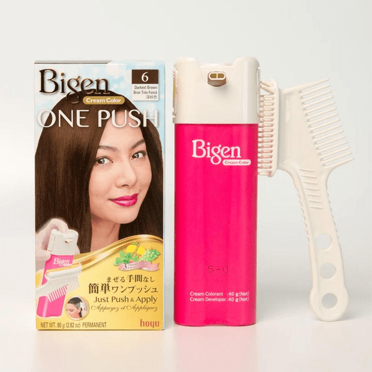 Bigen Cream Color ONE PUSH Hair Dye | #6 Darkest Brown #6 Darkest Brown ...