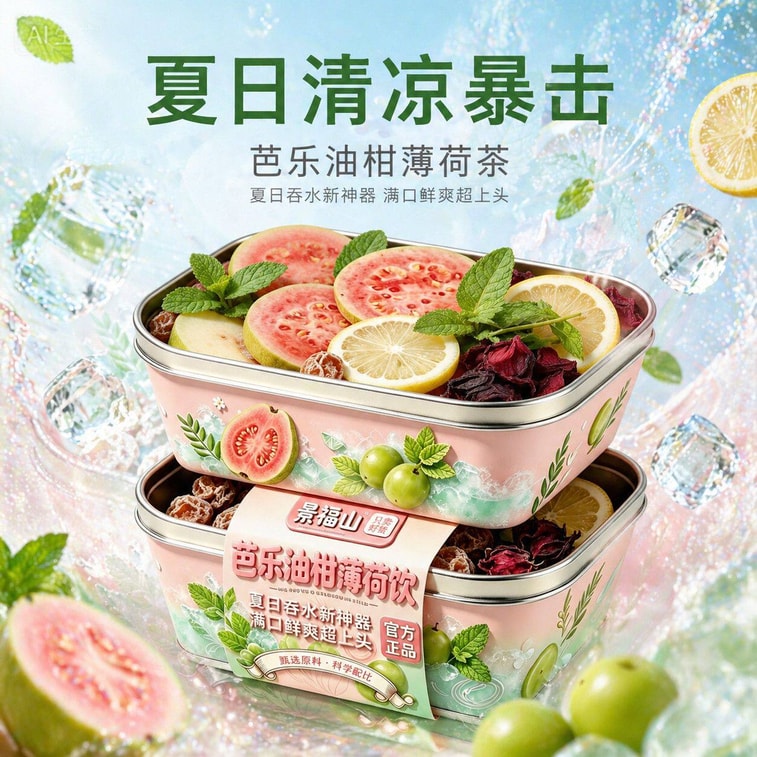 【中国直邮】 景福山 芭乐柠檬薄荷饮 冻干水果茶 话梅洛神花茶 夏日饮品冷泡茶 60g*2盒(20袋)【酸甜香浓 满口鲜爽超上头】 1