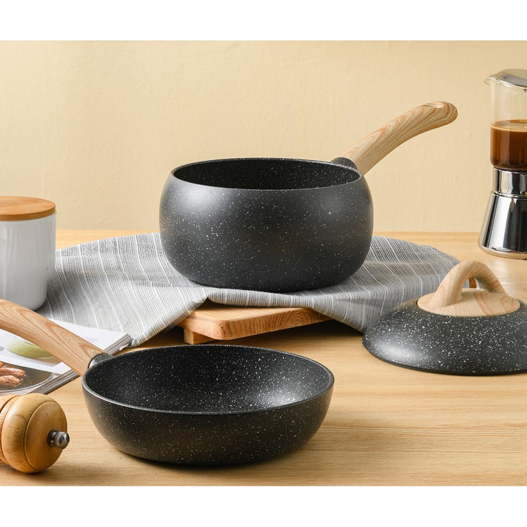 【小红书爆款】AMERCOOK 小球锅不沾3件套 麦饭石锅 大理石色 16cm煮锅+16cm锅盖+16cm煎盘 阿米尔设计师款 炉灶 洗碗机通用 | 亚米