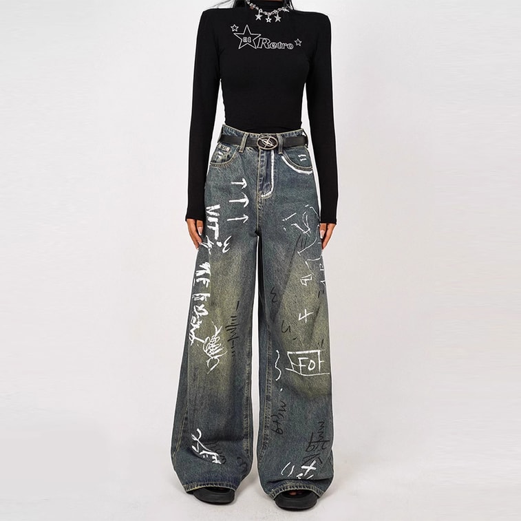 HSPM New American Graffiti Distressed Loose Legged Floor Dragging Jeans ...