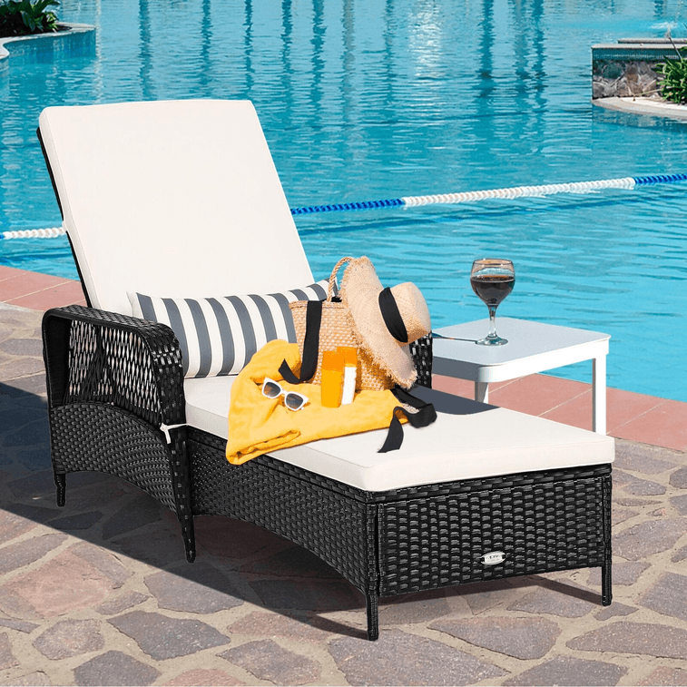 79 Inch PE Rattan Armrest Chaise Lounge Chair With Adjustable Pillow ...
