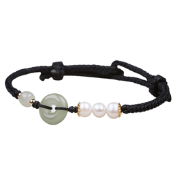 Black rope bracelet wada jade peace clasp pearl hand-woven black ...