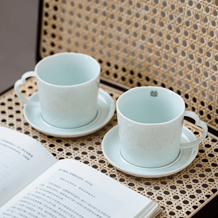 LANYINDONGFANG Jingdezhen Ceramic Coffee Cup 230ml Cup+Saucer+Tote Bag ...